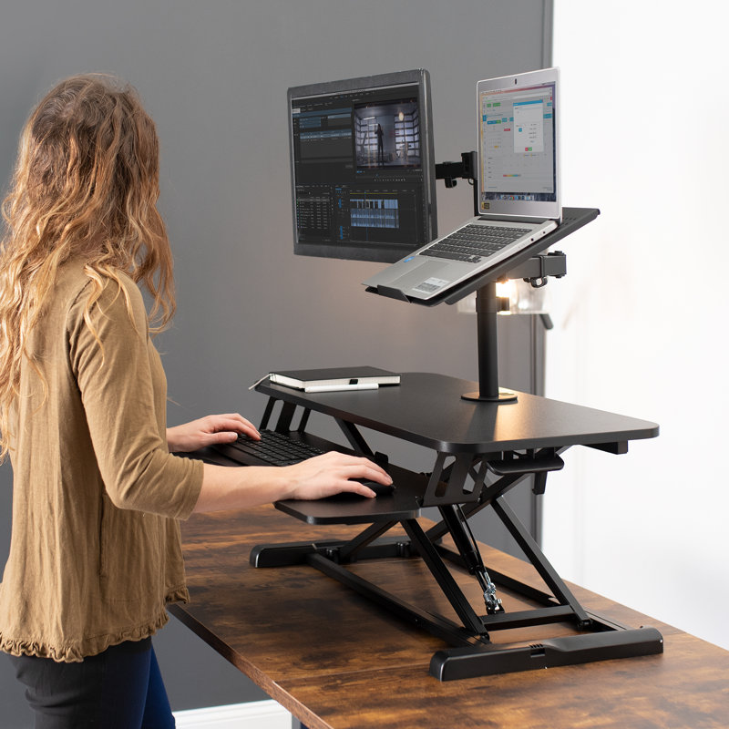 VIVO 32" Standing Desk Riser with 13" to 32" Monitor Mount + Laptop Tray, DESK-KIT-V000K2C | Wayfair